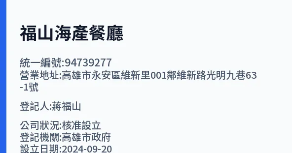 福山海產餐廳的照片-統編 94739277(高雄市) 公司登記資料與營業項目詳細圖表
