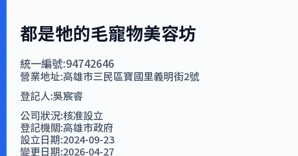 都是牠的毛寵物美容坊的照片-統編 94742646(高雄市) 公司登記資料與營業項目詳細圖表
