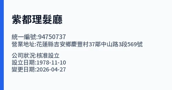 紫都理髮廳的照片-統編 94750737(花蓮縣) 公司登記資料與營業項目詳細圖表