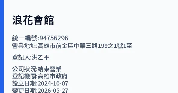 浪花會館的照片-統編 94756296(高雄市) 公司登記資料與營業項目詳細圖表