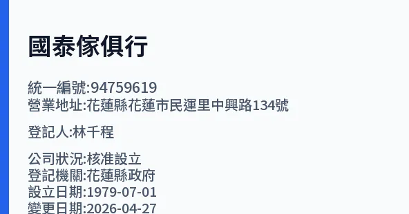國泰傢俱行的照片-統編 94759619(花蓮縣) 公司登記資料與營業項目詳細圖表