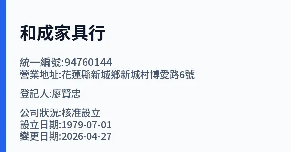 和成家具行的照片-統編 94760144(花蓮縣) 公司登記資料與營業項目詳細圖表