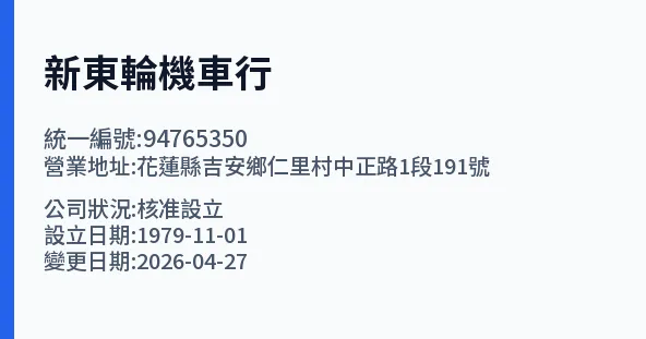 新東輪機車行的照片-統編 94765350(花蓮縣) 公司登記資料與營業項目詳細圖表