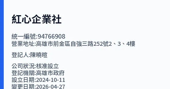 紅心企業社的照片-統編 94766908(高雄市) 公司登記資料與營業項目詳細圖表