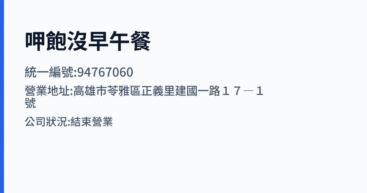 呷飽沒早午餐 - 統編 94767060(高雄市) 公司登記資料與營業項目詳細圖表