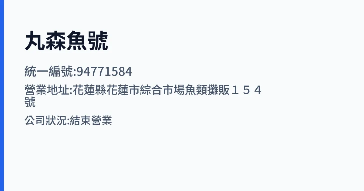 丸森魚號 - 統編 94771584(花蓮縣) 公司登記資料與營業項目詳細圖表