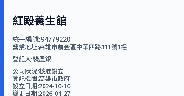 紅殿養生館的照片-統編 94779220(高雄市) 公司登記資料與營業項目詳細圖表