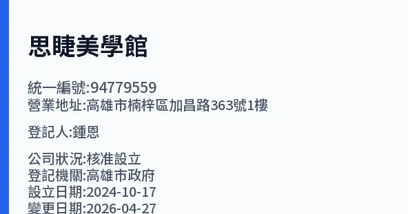 思睫美學館的照片-統編 94779559(高雄市) 公司登記資料與營業項目詳細圖表