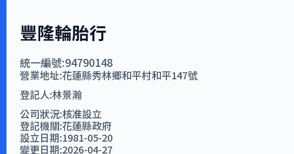 豐隆輪胎行的照片-統編 94790148(花蓮縣) 公司登記資料與營業項目詳細圖表