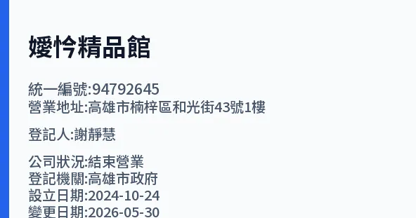嬡忴精品館的照片-統編 94792645(高雄市) 公司登記資料與營業項目詳細圖表