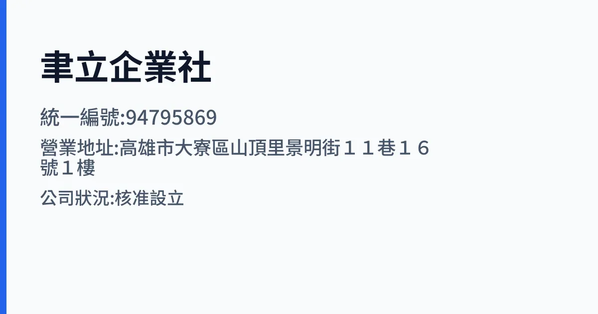 聿立企業社 - 統編 94795869(高雄市) 公司登記資料與營業項目詳細圖表