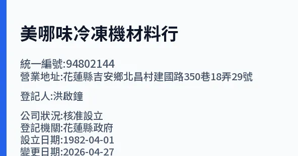 美哪味冷凍機材料行的照片-統編 94802144(花蓮縣) 公司登記資料與營業項目詳細圖表