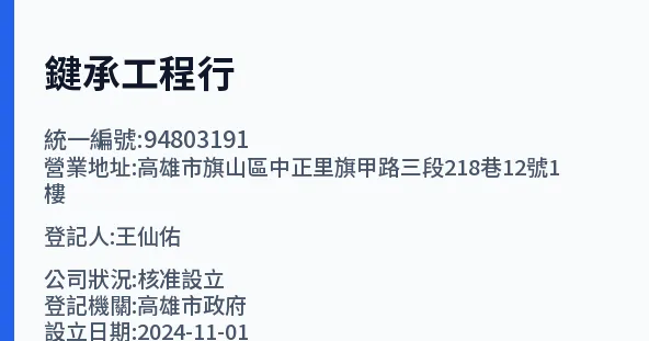 鍵承工程行的照片-統編 94803191(高雄市) 公司登記資料與營業項目詳細圖表