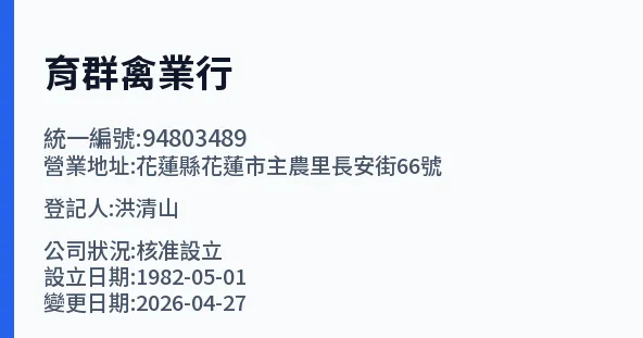 育群禽業行的照片-統編 94803489(花蓮縣) 公司登記資料與營業項目詳細圖表