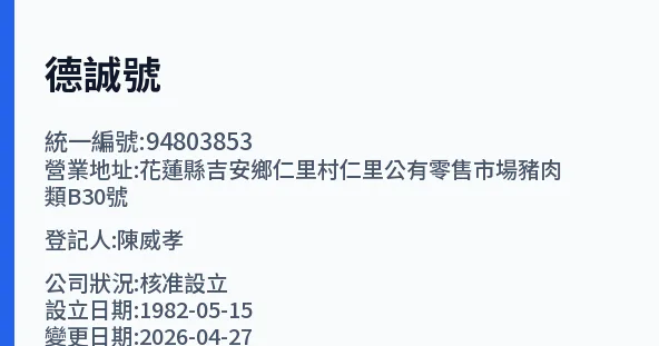 德誠號的照片-統編 94803853(花蓮縣) 公司登記資料與營業項目詳細圖表