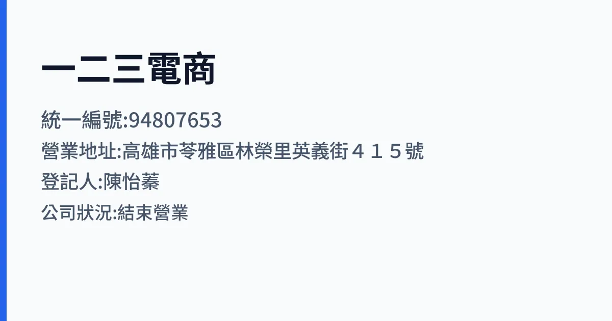 一二三電商 - 統編 94807653(高雄市) 公司登記資料與營業項目詳細圖表