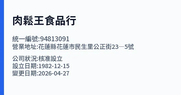 肉鬆王食品行的照片-統編 94813091(花蓮縣) 公司登記資料與營業項目詳細圖表