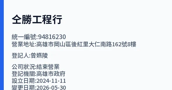 仝勝工程行的照片-統編 94816230(高雄市) 公司登記資料與營業項目詳細圖表