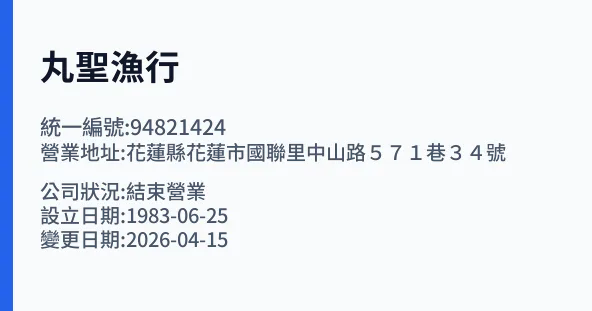 丸聖漁行的照片-統編 94821424(花蓮縣) 公司登記資料與營業項目詳細圖表