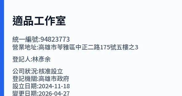 適品工作室的照片-統編 94823773(高雄市) 公司登記資料與營業項目詳細圖表
