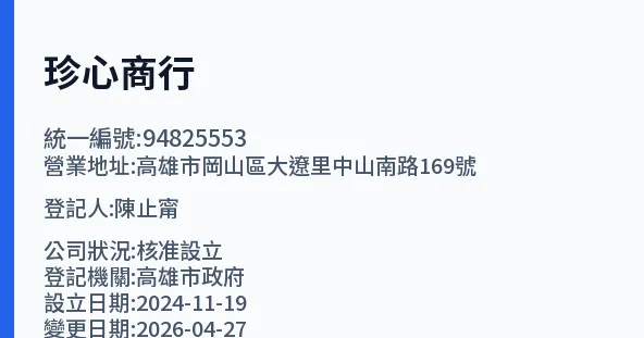 珍心商行的照片-統編 94825553(高雄市) 公司登記資料與營業項目詳細圖表