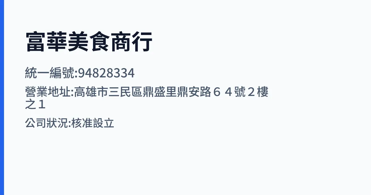 富華美食商行 - 統編 94828334(高雄市) 公司登記資料與營業項目詳細圖表