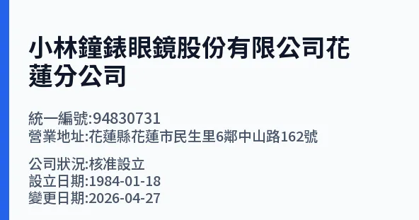 小林鐘錶眼鏡股份有限公司花蓮分公司的照片-統編 94830731(花蓮縣) 公司登記資料與營業項目詳細圖表