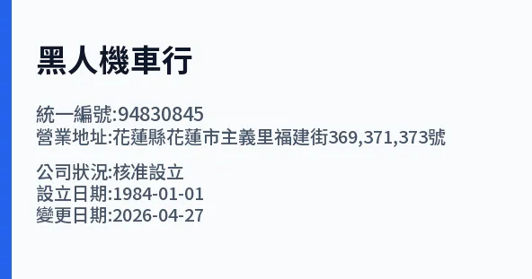 黑人機車行的照片-統編 94830845(花蓮縣) 公司登記資料與營業項目詳細圖表