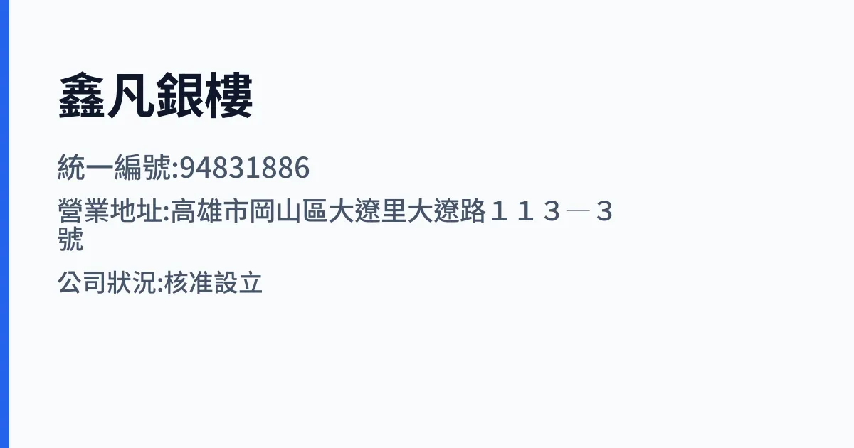 鑫凡銀樓 - 統編 94831886(高雄市) 公司登記資料與營業項目詳細圖表