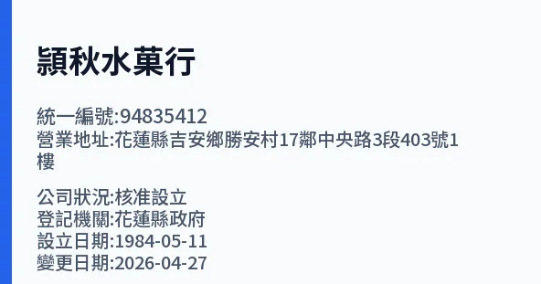頴秋水菓行的照片-統編 94835412(花蓮縣) 公司登記資料與營業項目詳細圖表