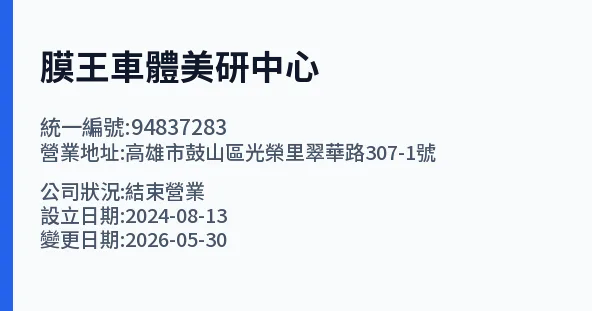 膜王車體美研中心的照片-統編 94837283(高雄市) 公司登記資料與營業項目詳細圖表