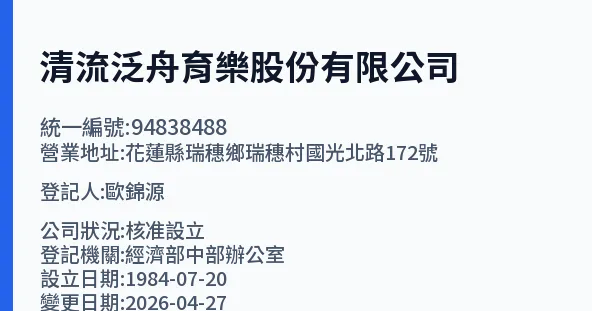 清流泛舟育樂股份有限公司的照片-統編 94838488(花蓮縣) 公司登記資料與營業項目詳細圖表