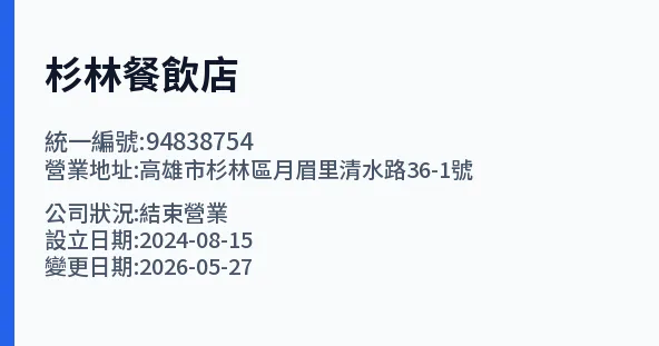 杉林餐飲店的照片-統編 94838754(高雄市) 公司登記資料與營業項目詳細圖表