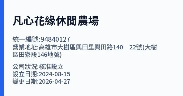 凡心花緣休閒農場的照片-統編 94840127(高雄市) 公司登記資料與營業項目詳細圖表