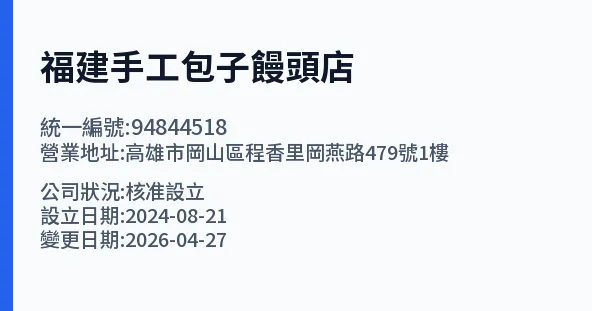 福建手工包子饅頭店的照片-統編 94844518(高雄市) 公司登記資料與營業項目詳細圖表