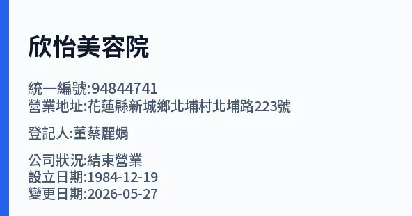 欣怡美容院的照片-統編 94844741(花蓮縣) 公司登記資料與營業項目詳細圖表