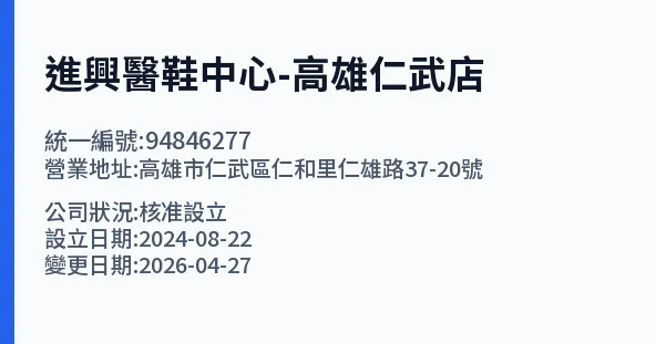 進興醫鞋中心-高雄仁武店的照片-統編 94846277(高雄市) 公司登記資料與營業項目詳細圖表