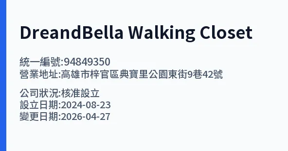 DreandBella Walking Closet的照片-統編 94849350(高雄市) 公司登記資料與營業項目詳細圖表
