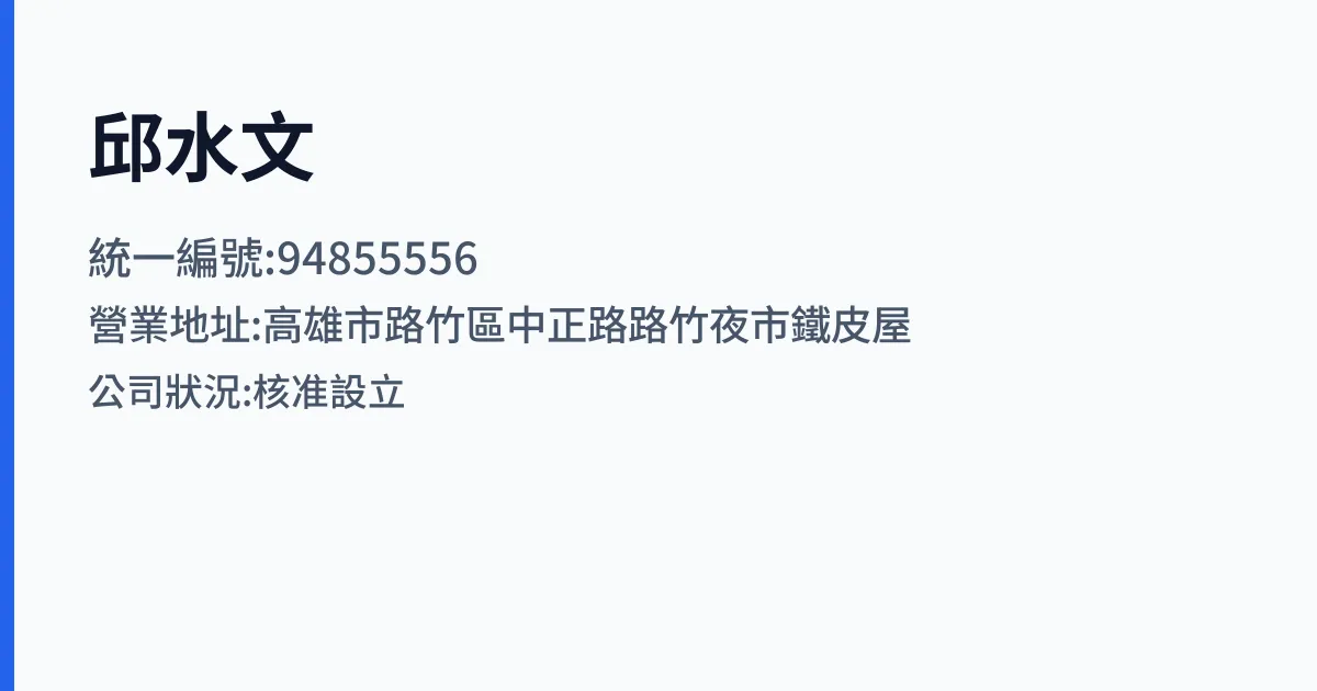 邱水文 - 統編 94855556(高雄市) 公司登記資料與營業項目詳細圖表