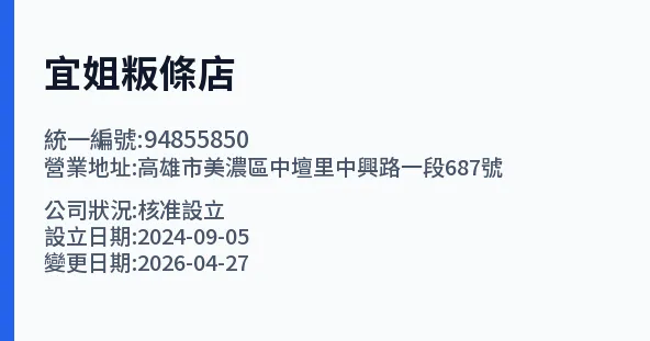宜姐粄條店的照片-統編 94855850(高雄市) 公司登記資料與營業項目詳細圖表