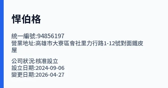 悍伯格的照片-統編 94856197(高雄市) 公司登記資料與營業項目詳細圖表