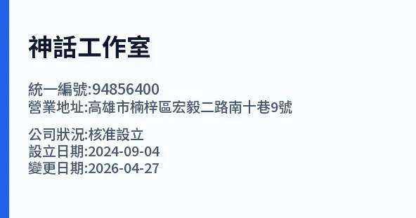 神話工作室的照片-統編 94856400(高雄市) 公司登記資料與營業項目詳細圖表