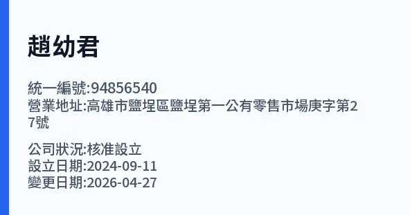 趙幼君的照片-統編 94856540(高雄市) 公司登記資料與營業項目詳細圖表