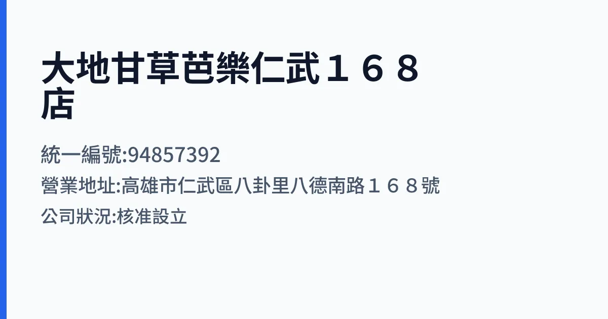 大地甘草芭樂仁武１６８店 - 統編 94857392(高雄市) 公司登記資料與營業項目詳細圖表