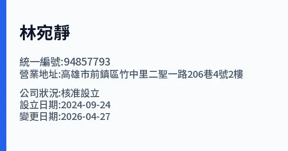 林宛靜的照片-統編 94857793(高雄市) 公司登記資料與營業項目詳細圖表