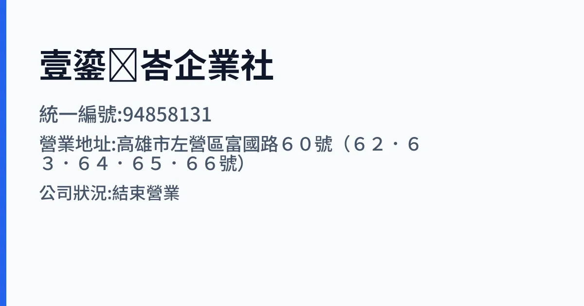 壹鎏銐峇企業社 - 統編 94858131(高雄市) 公司登記資料與營業項目詳細圖表