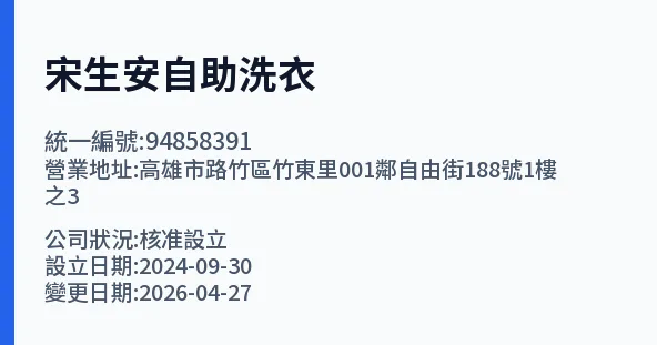 宋生安自助洗衣的照片-統編 94858391(高雄市) 公司登記資料與營業項目詳細圖表
