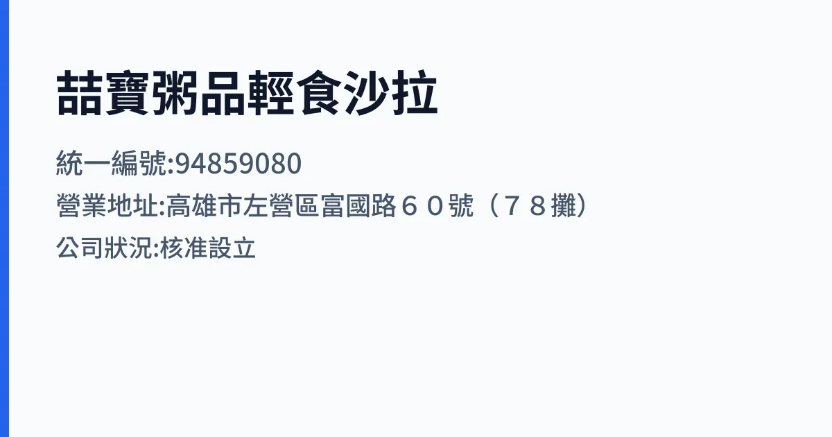 喆寶粥品輕食沙拉 - 統編 94859080(高雄市) 公司登記資料與營業項目詳細圖表