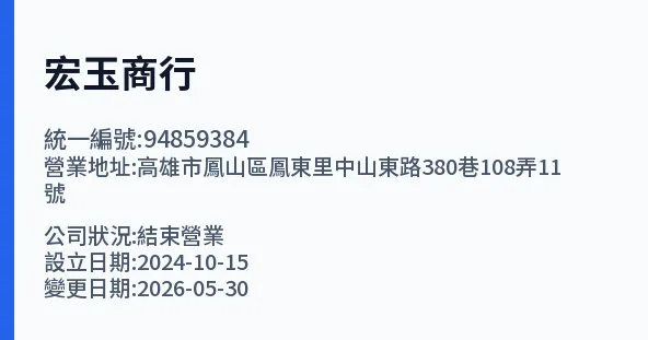 宏玉商行的照片-統編 94859384(高雄市) 公司登記資料與營業項目詳細圖表