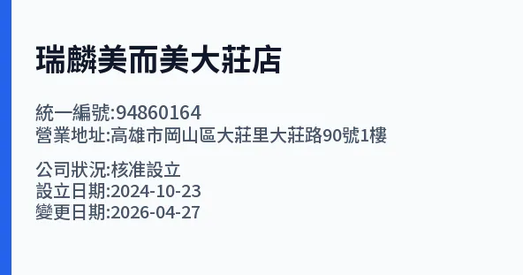 瑞麟美而美大莊店的照片-統編 94860164(高雄市) 公司登記資料與營業項目詳細圖表